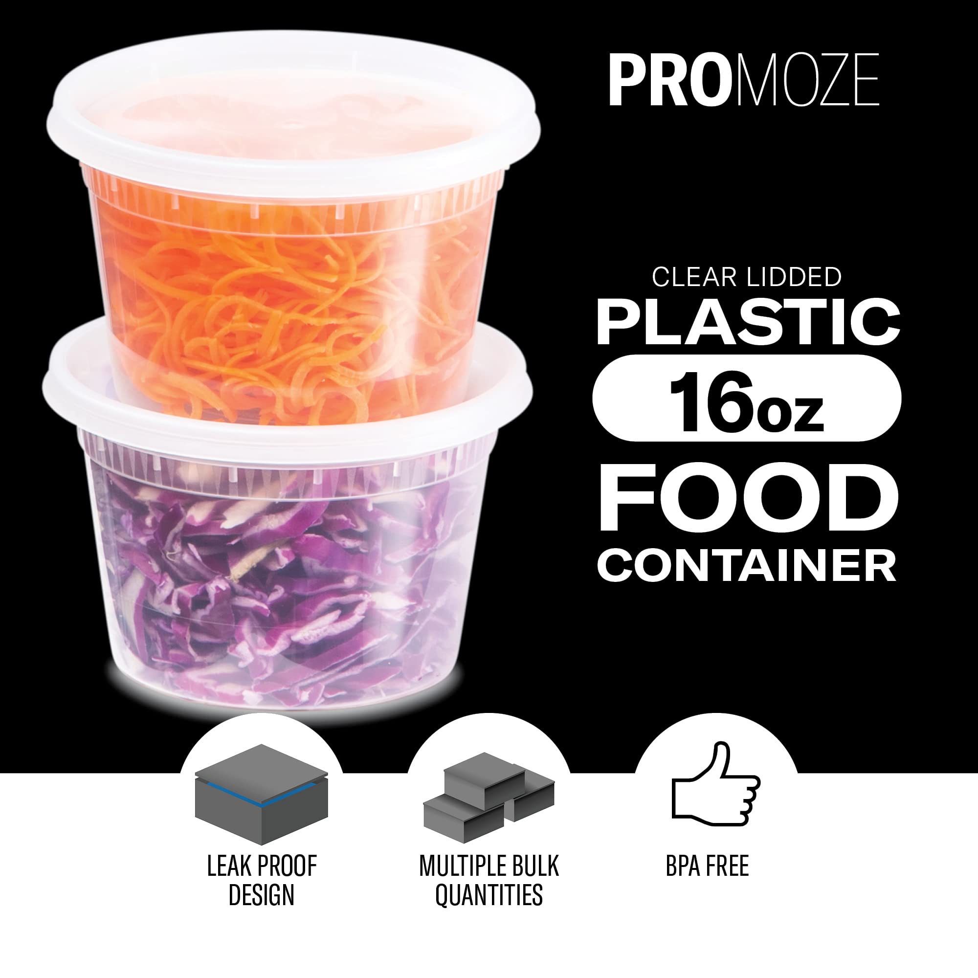Plastic Deli Food Storage Containers With Leak-Proof Lids 48 Pack, 16 Oz | Microwaveable Airtight Container For Soups, Snacks, Meal Prep, Salad, Ice Cream | BPA-Free Kitchen & Restaurant Supplies (48)