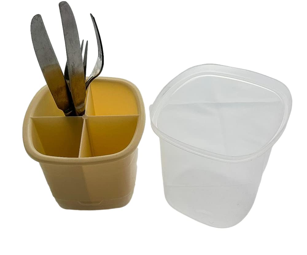 Rattan Covered Cutlery and Utensil holder, Flatware Plastic Caddy Organizer for Silverware with Cover top Perfect for Kitchen, picnic, home, BBQ, Party, Camping, Outdoor and Restaurant (BLACK)