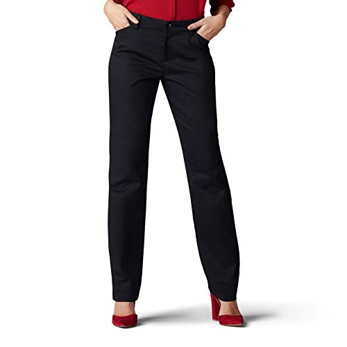 Lee Women's Wrinkle Free Relaxed Fit Straight Leg Pant, Black, 18 Long