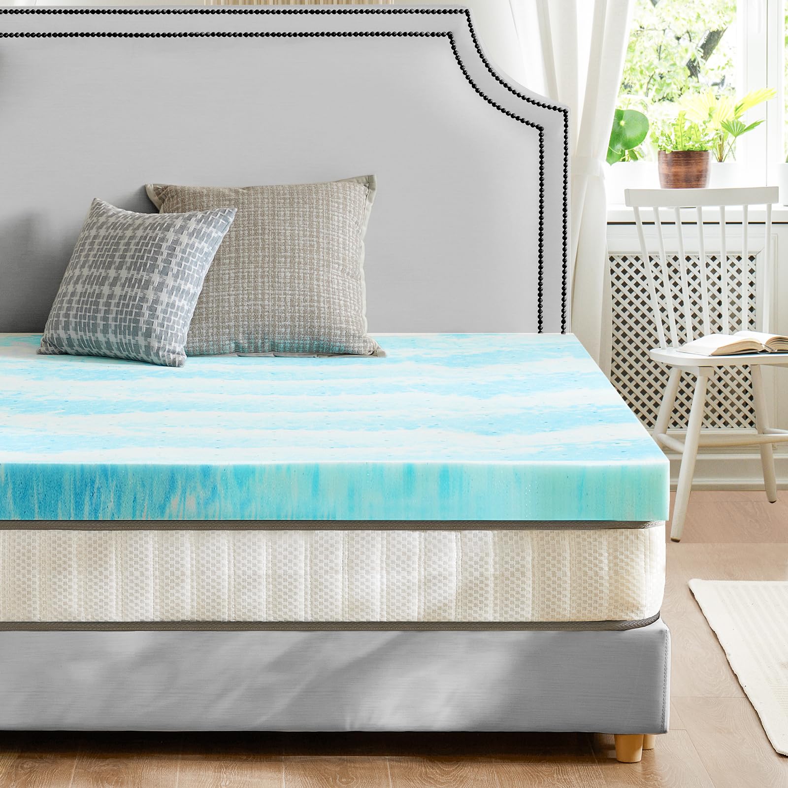 Mattress Topper Twin XL - 2 Inch Memory Foam Cooling Gel Swirl Infused Bed Topper for Back Pain, CertiPUR-US Certified