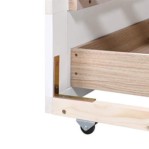 Wooden Daybed Extendable Bed with Two Storage Drawers, Sofa Bed for Bedroom Living Room, Twin/King Size (White with Drawers)