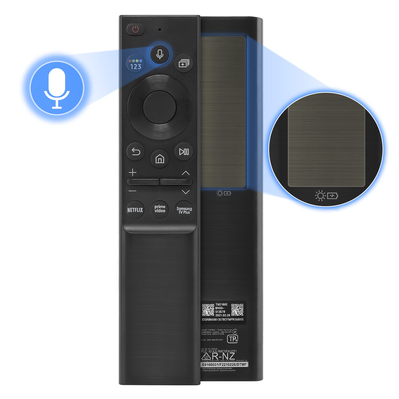Solar Charging BN59-01357 Voice Remote Control Fit for Samsung Smart TVs, Solar Power RMCSPA1EP1 Remote Compatible with Samsung 2021 Neo LED Smart 4K Ultra HD TV, with 3 Shortcut Buttons