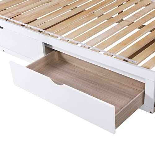 Wooden Daybed Extendable Bed with Two Storage Drawers, Sofa Bed for Bedroom Living Room, Twin/King Size (White with Drawers)