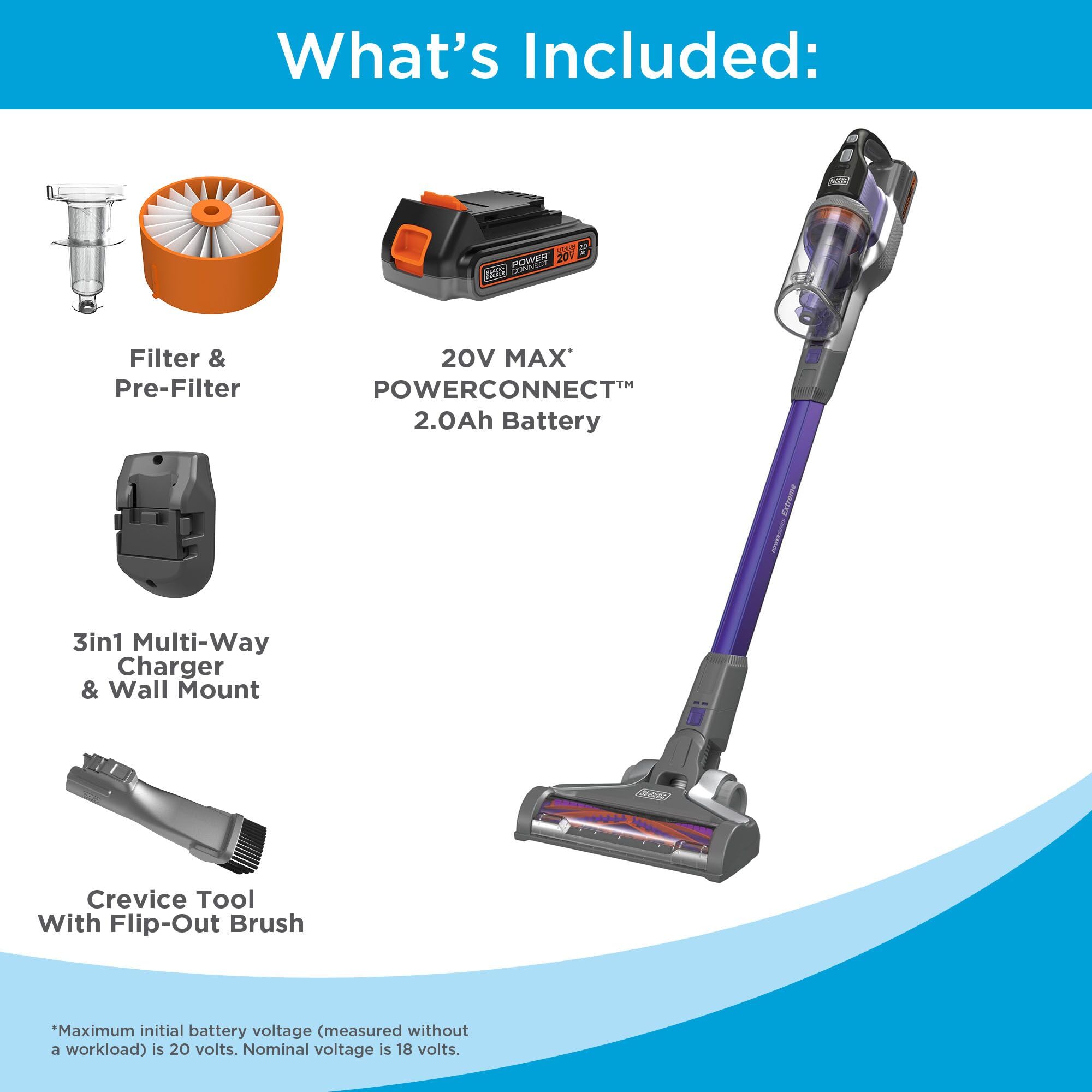 BLACK+DECKER Powerseries Extreme Cordless Stick Vacuum Cleaner for Pets, Purple (BSV2020P)