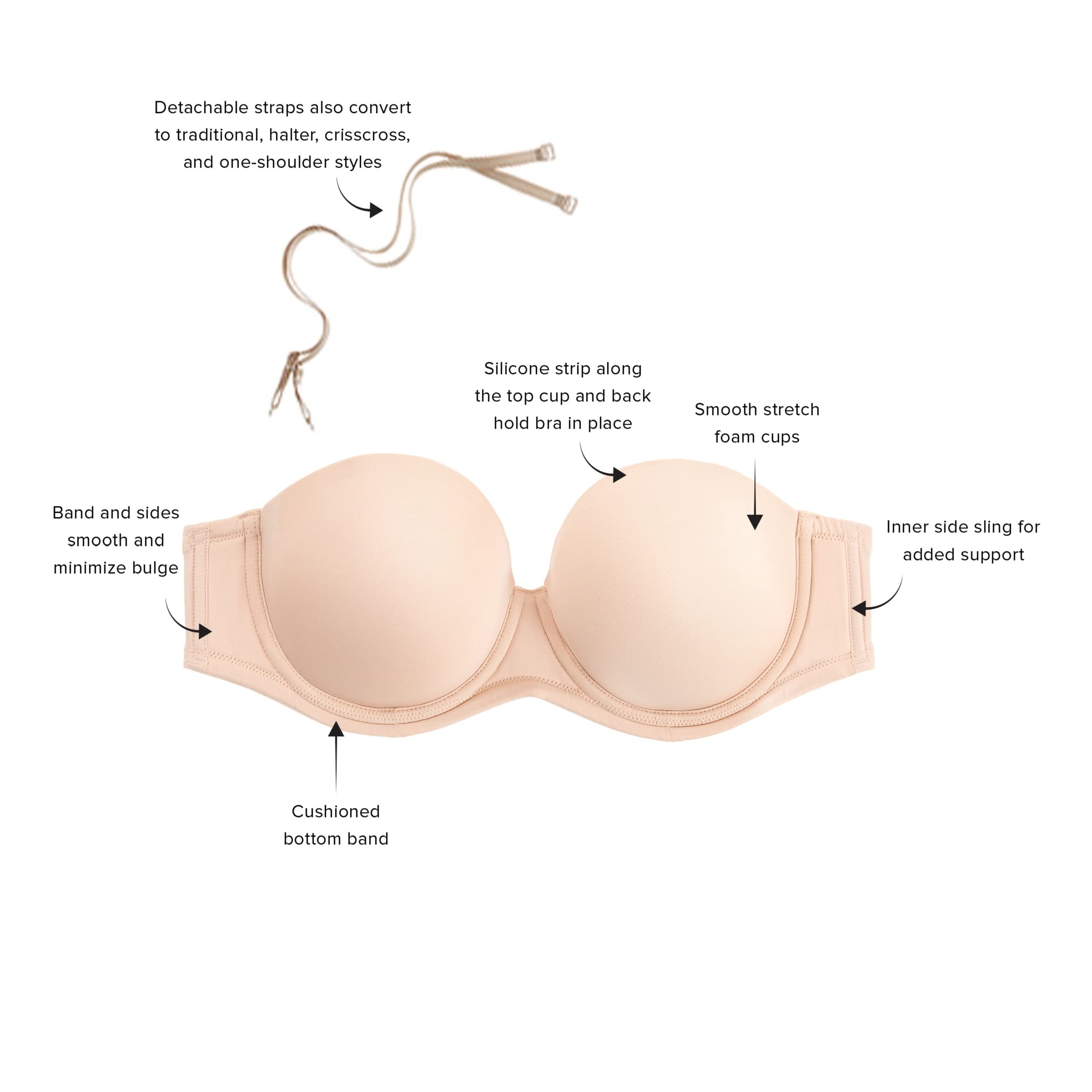 Wacoal Women's Red Carpet Full Busted Strapless Convertible Bra, Natural Nude, 44DDD