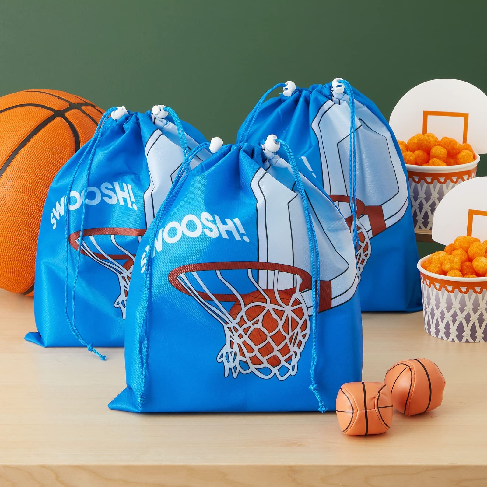 BLUE PANDA Basketball Party Favor Drawstring Gift Bags (12 x 10 in, 12 Pack)