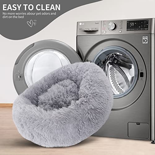 ZEJEUER Cat Bed, Small Dog Bed, Round Donut Washable Plush Fluffy Faux Fur Soft Cushion Beds for Indoor Pets
