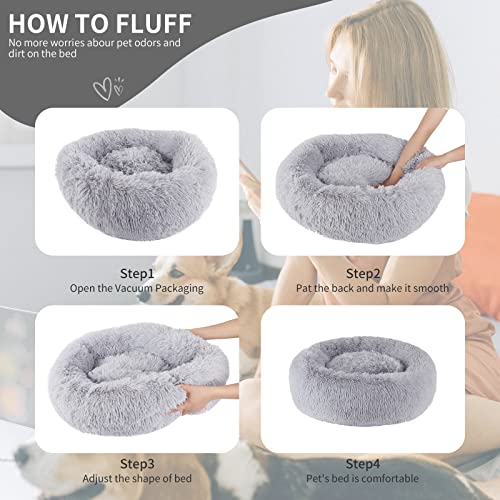ZEJEUER Cat Bed, Small Dog Bed, Round Donut Washable Plush Fluffy Faux Fur Soft Cushion Beds for Indoor Pets