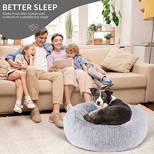 ZEJEUER Cat Bed, Small Dog Bed, Round Donut Washable Plush Fluffy Faux Fur Soft Cushion Beds for Indoor Pets