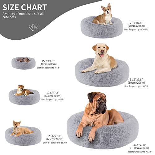 ZEJEUER Cat Bed, Small Dog Bed, Round Donut Washable Plush Fluffy Faux Fur Soft Cushion Beds for Indoor Pets