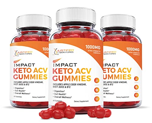 Justified Laboratories (3 Pack) Impact Keto ACV Gummies 1000MG with Pomegranate Juice Beet Root B12 180 Gummys