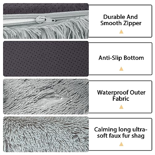 2 in 1 Calming Dog Beds for Medium Dogs, Dual Layer Orthopedic Egg Crate Foam & Memory Foam Faux Fur Shag Pet Mattress Warming Rectangle Cuddle Bed Comfy Anti Anxiety, Anti-Slip Washable Cover