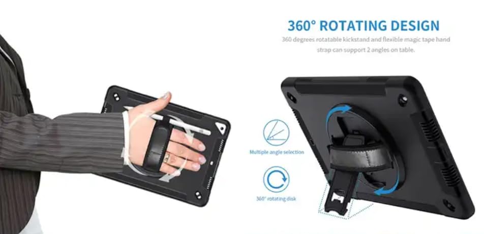 iPad Pro 10.5 Inch Case 2017/ iPad Air 3 Case 2019 for Kids | Heavy Duty Rugged Protective Case with 360 Rotating Stand+[Hand Strap] | Clear with Black Trim