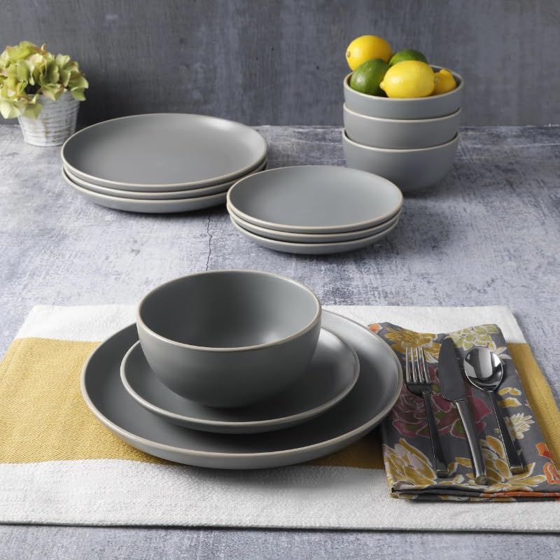 IULJH Matte 12-Piece Dinnerware Set Dinner Set Plates and Dishes Family Cutlery Salad Plates and Bowls