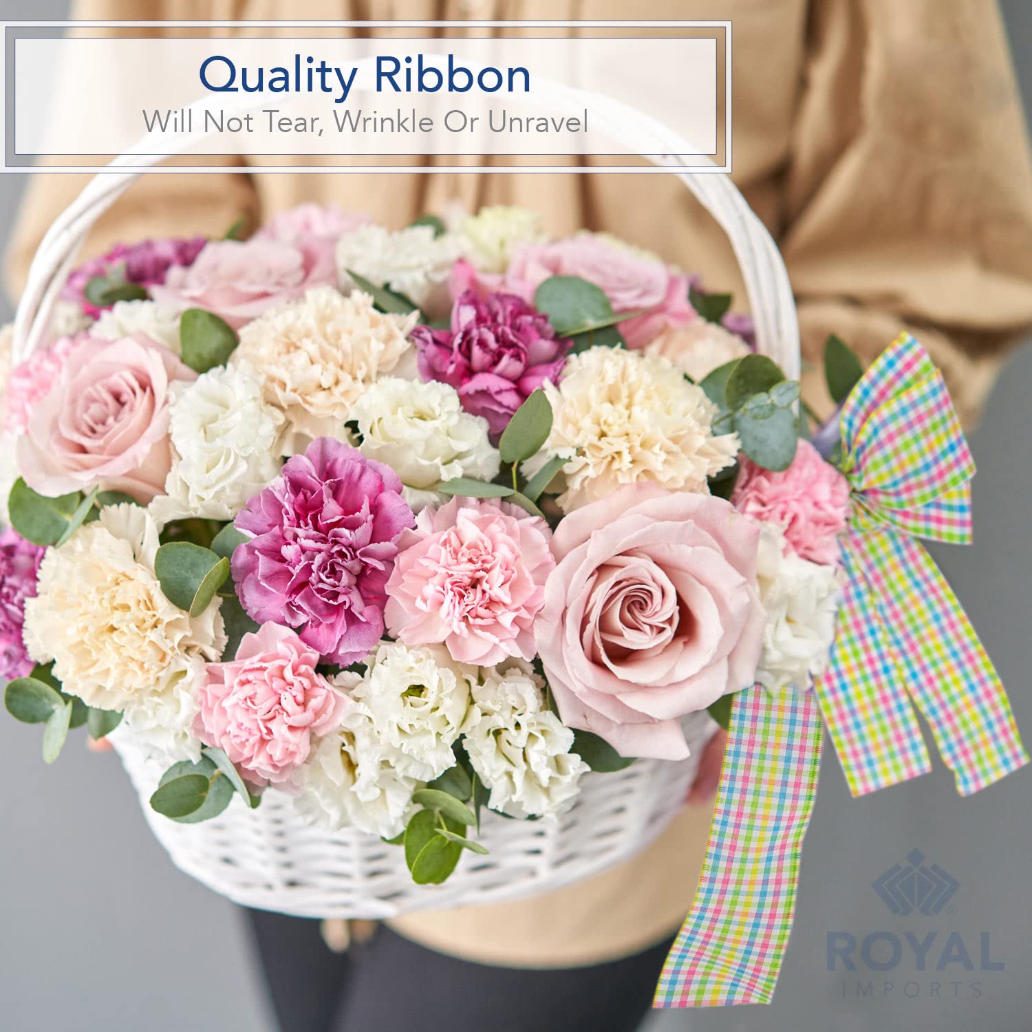 Royal Imports Spring Pastel Wired Ribbon, 2.5" (#40) Gingham Design Print for Baby Shower, Gender Reveal, Easter, Floral, Craft, Holiday Decor, 25 Yd Roll (75 FT Spool) Pink Blue Yellow Green