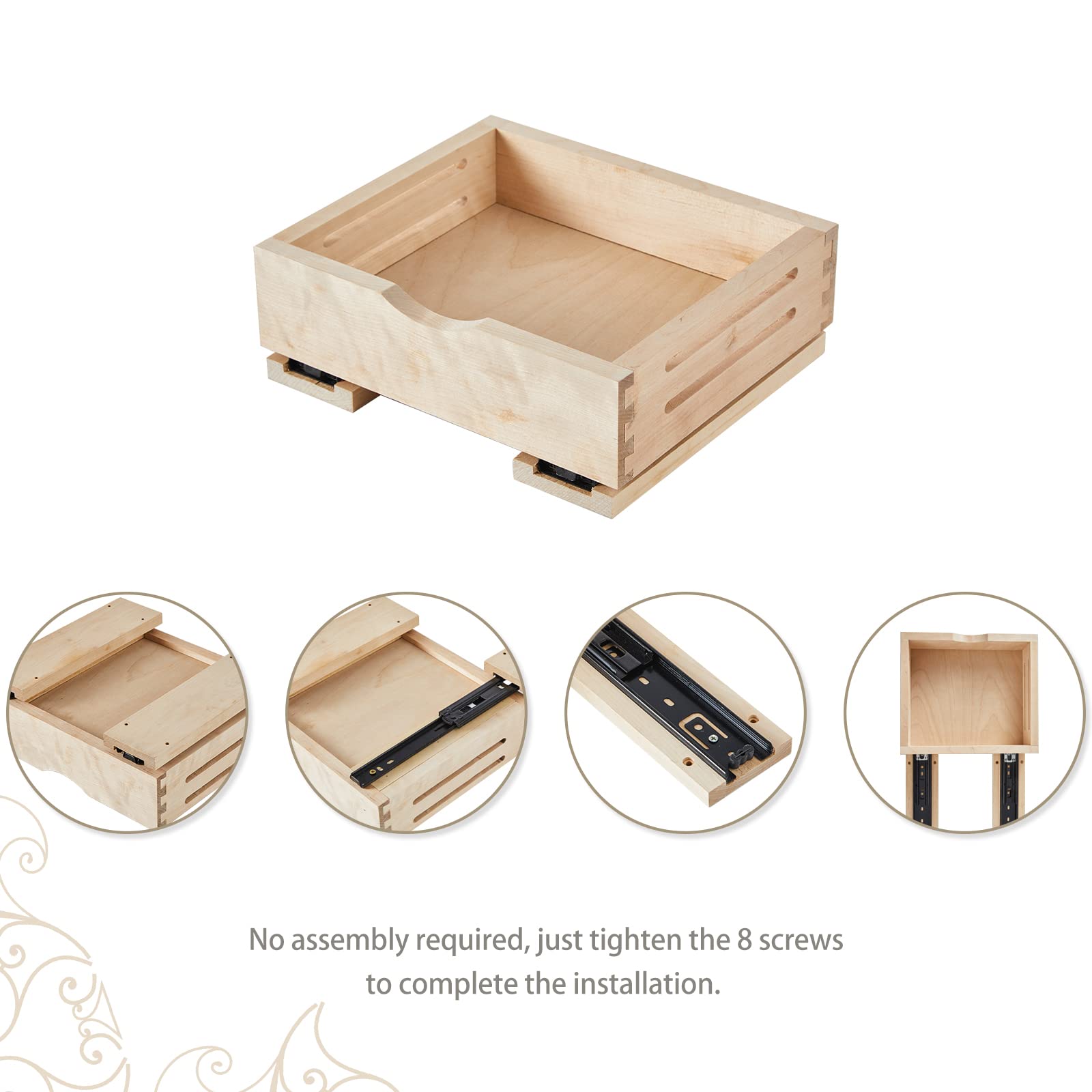 LuxursKingQYW Drawer Wood Pull Out Tray Drawer Box Kitchen Cabinet Organizer Cabinet Slide Out Shelve Cabinet Pull Out Shelves, Wooden Pull-Out Shelf-Fast and Easy D.I.Y. (24" W×21" D×3" H)