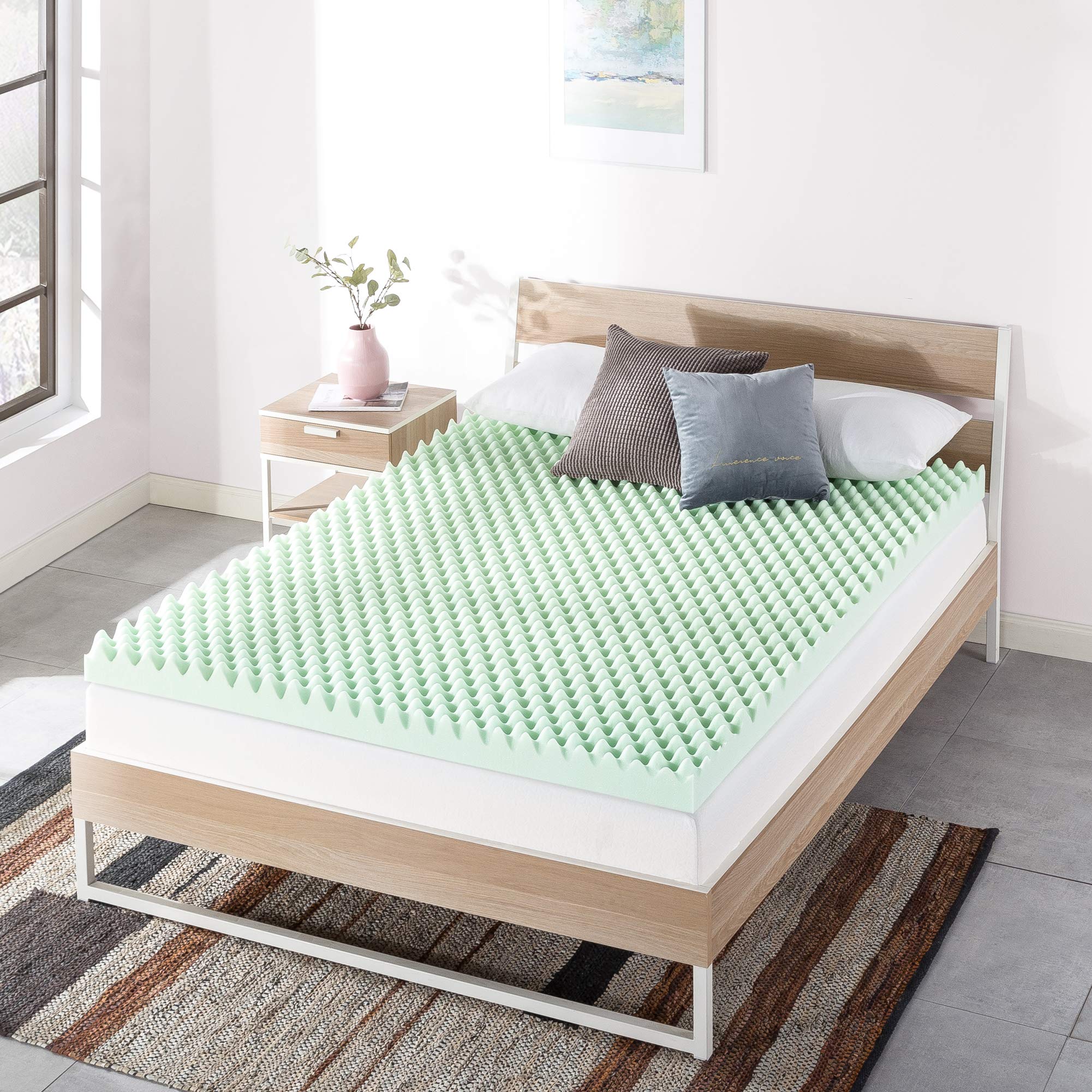 Best Price Mattress 4 Inch Egg Crate Memory Foam Mattress Topper with Calming Green Tea Infusion, CertiPUR-US Certified, Twin XL