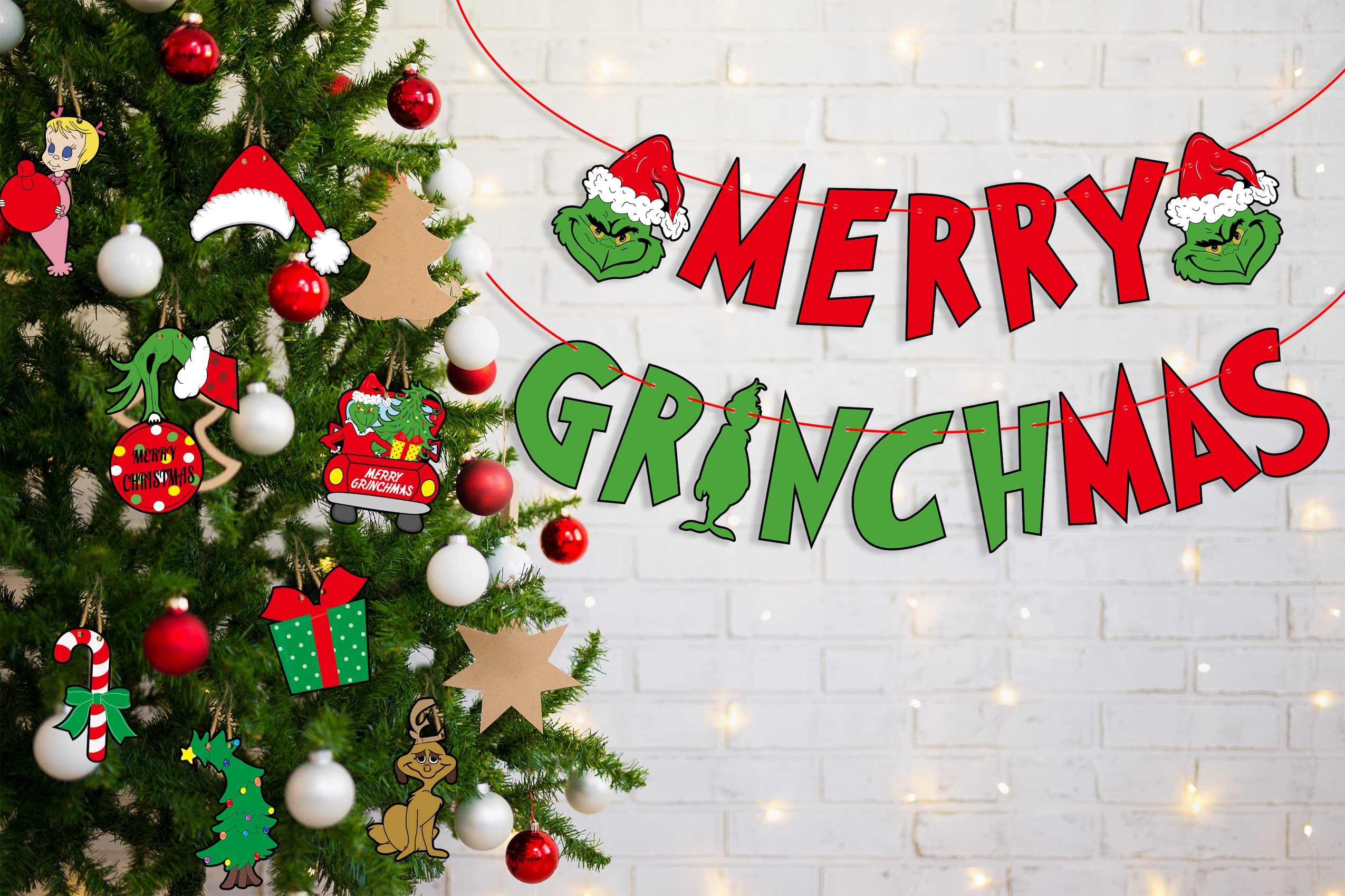 Merry Christmas Banner Christmas Decorations Red and Green Decorations Christmas Party Banner Decor for Home Office Fireplace Mantel