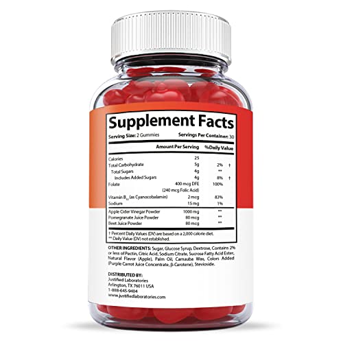 Justified Laboratories Impact Keto ACV Gummies 1000MG with Pomegranate Juice Beet Root B12 60 Gummys