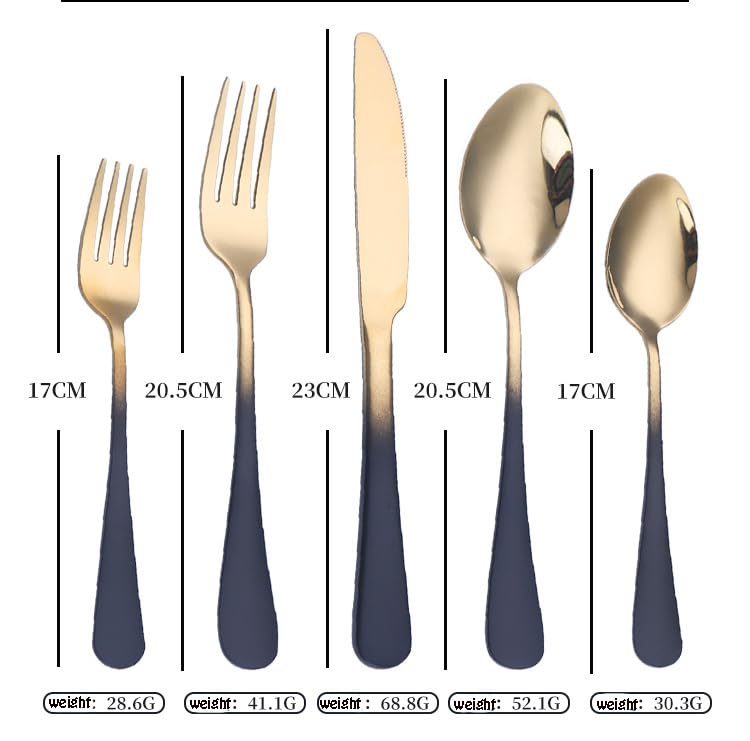 Silverware Set Black Gold Gradual Change Color Handle Flatware Cutlery Tableware Cutlery Set,Food-Grade Stainless Steel,Mirror Finished Utensil Sets for Home Restaurant