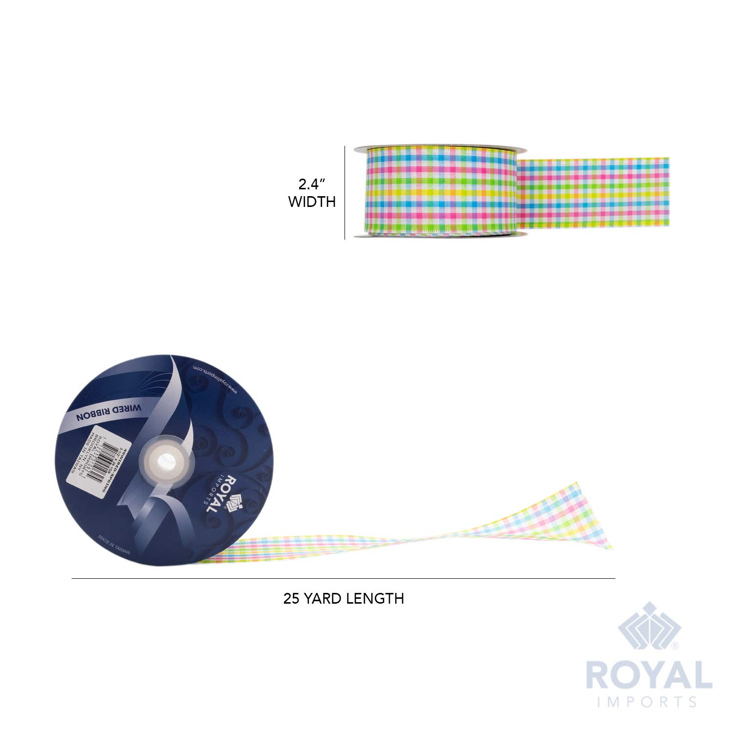 Royal Imports Spring Pastel Wired Ribbon, 2.5" (#40) Gingham Design Print for Baby Shower, Gender Reveal, Easter, Floral, Craft, Holiday Decor, 25 Yd Roll (75 FT Spool) Pink Blue Yellow Green