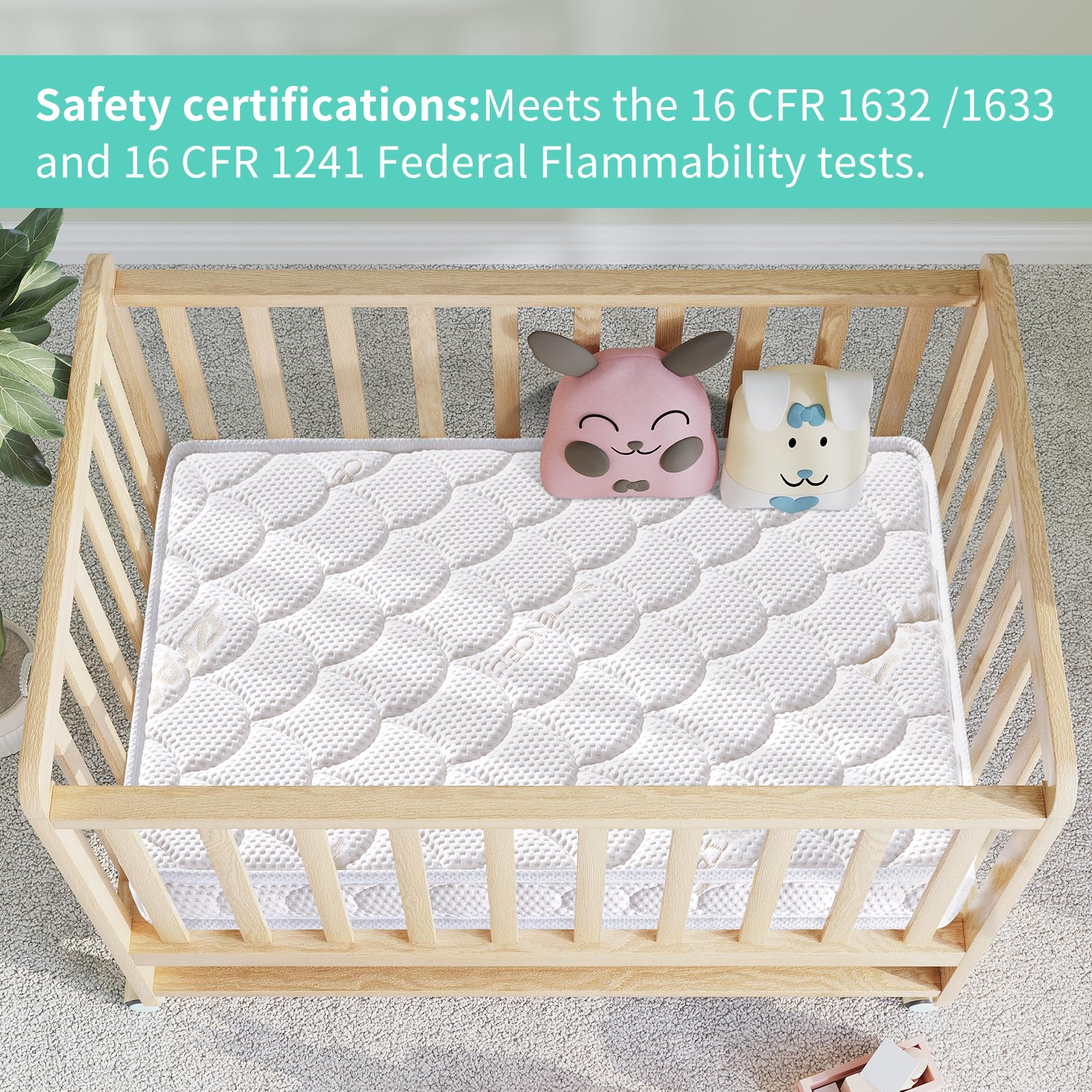 Vibe bear Premium Foam Mini Crib Mattress - Dual-Sided- 38x24x4 Inch- 100% Breathable, Non-Toxic, Quiet and Odorless, Hypoallergenic, Fits Most Mini Cribs