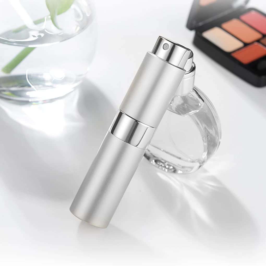 KAYZON Refillable Perfume Atomizer for Travel, Portable Mini Spray Bottle Scent Pump Case, Fragrance Empty Cologne Dispenser, Perfume Aftershave Container Sprayer For Traveling Outgoing, 8ML (Silver)