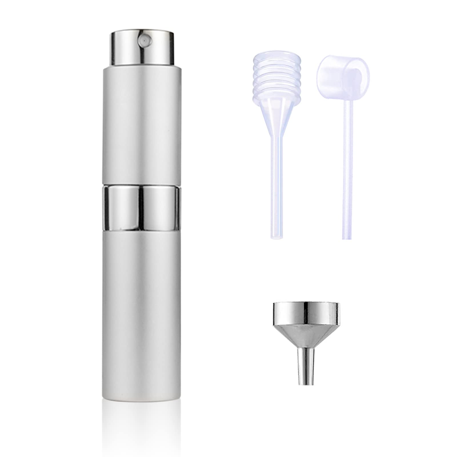 KAYZON Refillable Perfume Atomizer for Travel, Portable Mini Spray Bottle Scent Pump Case, Fragrance Empty Cologne Dispenser, Perfume Aftershave Container Sprayer For Traveling Outgoing, 8ML (Silver)