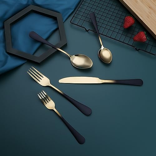 Silverware Set Black Gold Gradual Change Color Handle Flatware Cutlery Tableware Cutlery Set,Food-Grade Stainless Steel,Mirror Finished Utensil Sets for Home Restaurant