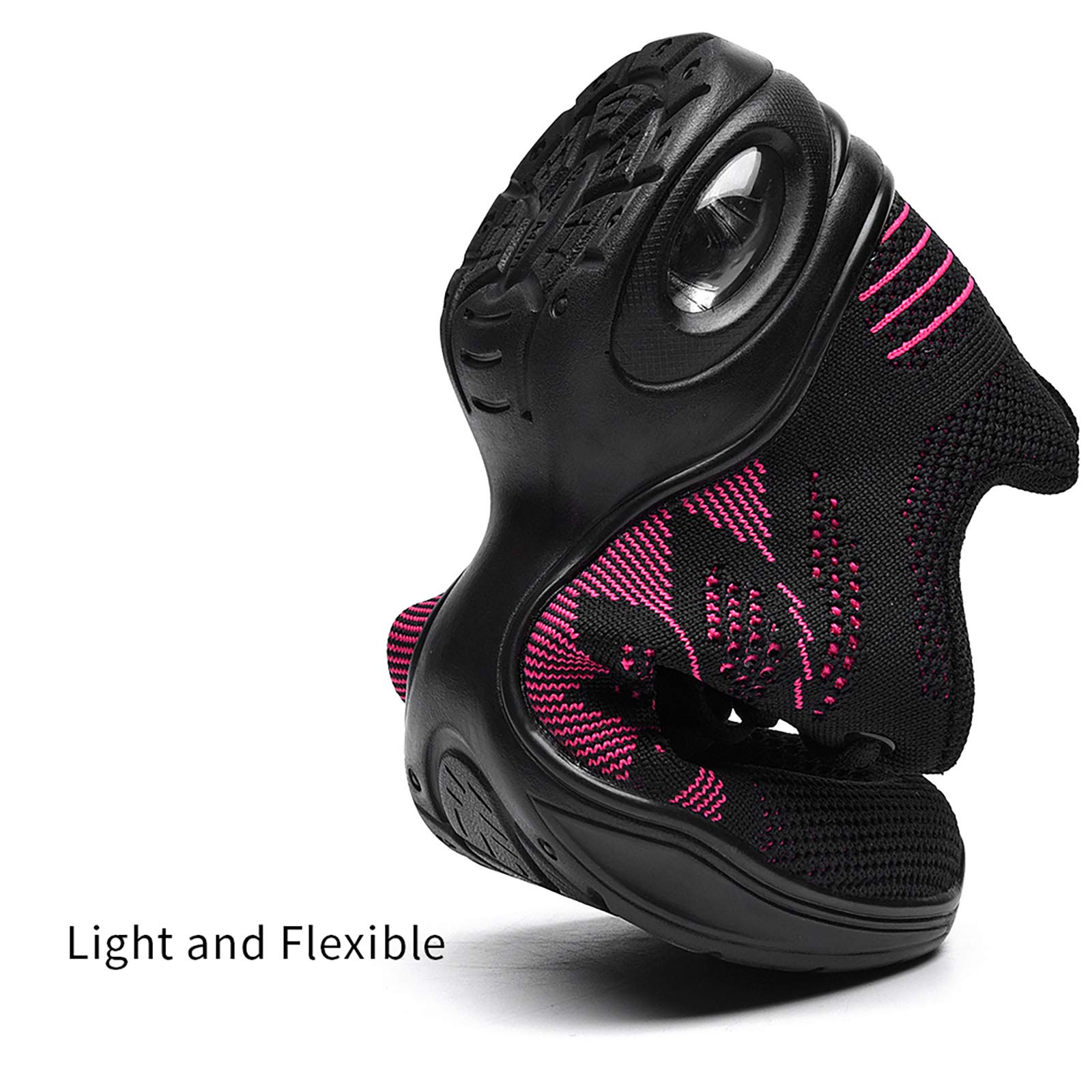 Women's Jazz Shoes Lace-up Sneakers - Breathable Air Cushion Lady Split Sole Athletic Walking Dance Shoes Platform Black&Pink,7