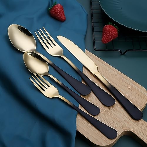 Silverware Set Black Gold Gradual Change Color Handle Flatware Cutlery Tableware Cutlery Set,Food-Grade Stainless Steel,Mirror Finished Utensil Sets for Home Restaurant