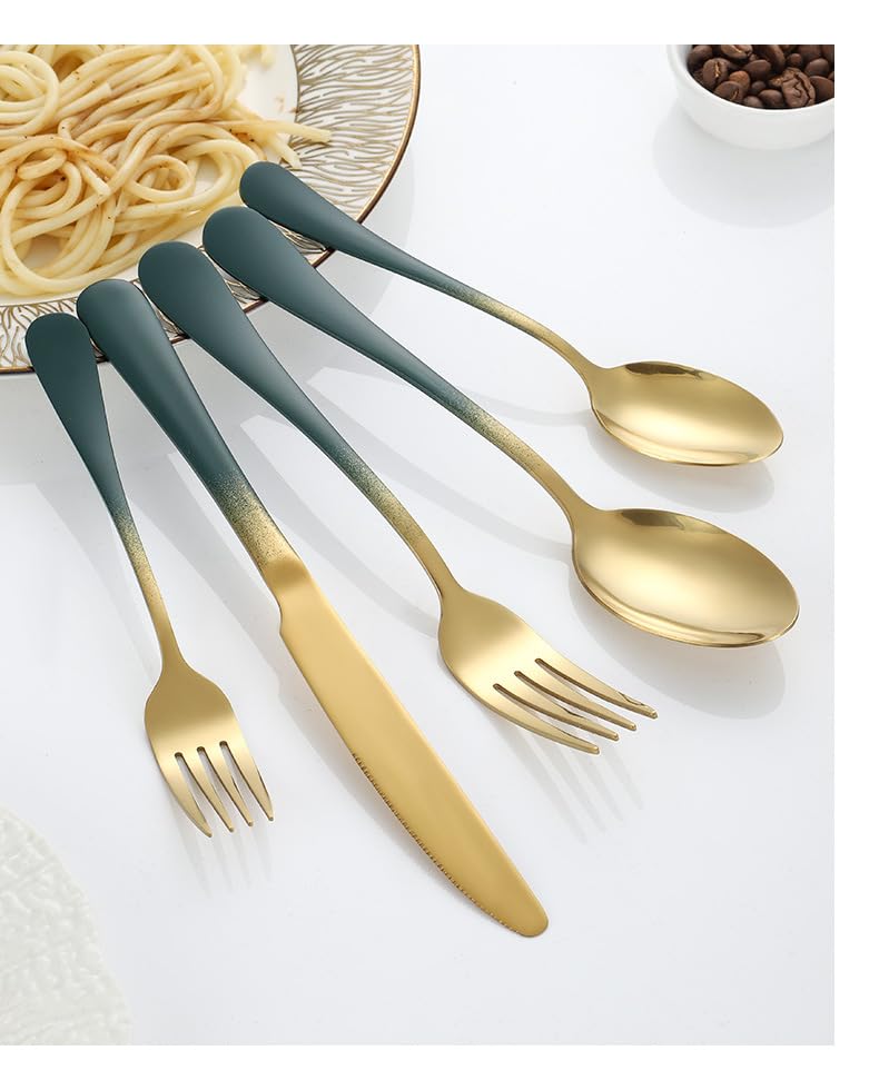 Silverware Set Black Gold Gradual Change Color Handle Flatware Cutlery Tableware Cutlery Set,Food-Grade Stainless Steel,Mirror Finished Utensil Sets for Home Restaurant