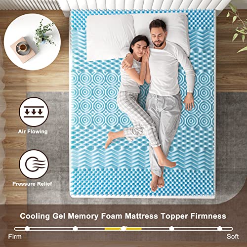 UniPon 4 Inch Mattress Topper Queen, Egg Crate Memory Foam Mattress Topper Queen,7 Zones Gel Infused Bed Topper, CertiPUR-US Certified