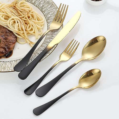 Silverware Set Black Gold Gradual Change Color Handle Flatware Cutlery Tableware Cutlery Set,Food-Grade Stainless Steel,Mirror Finished Utensil Sets for Home Restaurant