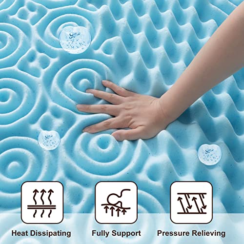 UniPon 4 Inch Mattress Topper Queen, Egg Crate Memory Foam Mattress Topper Queen,7 Zones Gel Infused Bed Topper, CertiPUR-US Certified