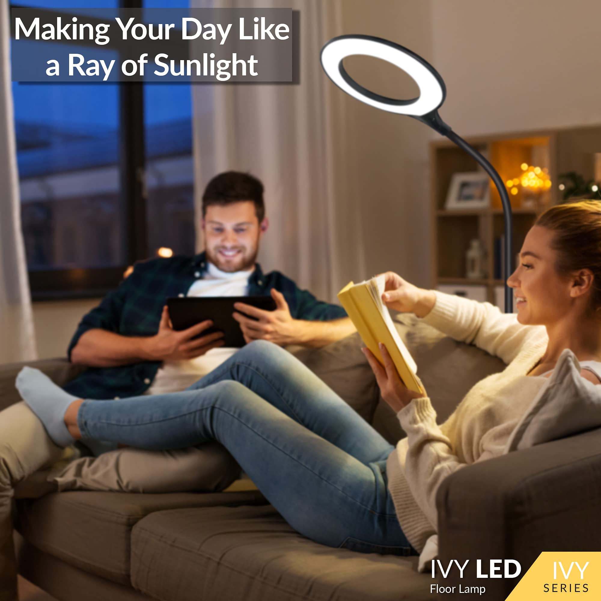Bright Floor Lamp for Office, Reading and Bedrooms. LED Floor Lamp for Lash Light for Eyelash Extensions, Makeup & Nail Spa. Gooseneck Standing Lamp (Black)