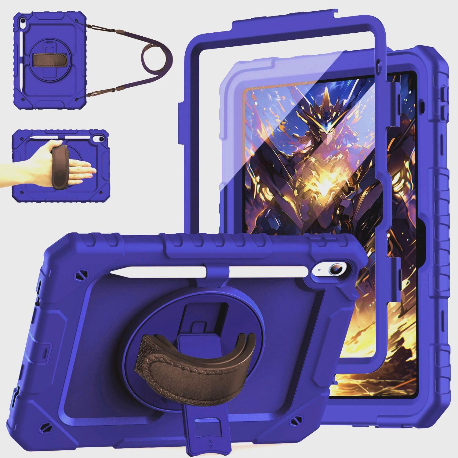 Cantis Case for iPad 10th Generation 10.9 inch 2022 with Screen Protector, iPad Cover 10th Generation with 360 Degree Rotating Stand/Shoulder Strap/Pencil Holder, Navy Only