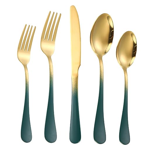Silverware Set Black Gold Gradual Change Color Handle Flatware Cutlery Tableware Cutlery Set,Food-Grade Stainless SteelďźMirror Finished Utensil Sets for Home Restaurant