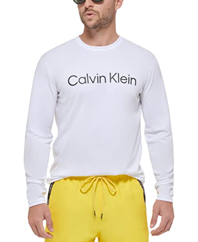 Calvin Klein Men's Standard Light Weight Quick Dry Long Sleeve 40+ UPF Protection, White, Medium