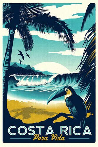 Magnet 3x4 inch Vintage Art Costa RICA Pura Vida Sticker - Old Rican Logo Travel Coast Magnetic Magnet Vinyl Sticker