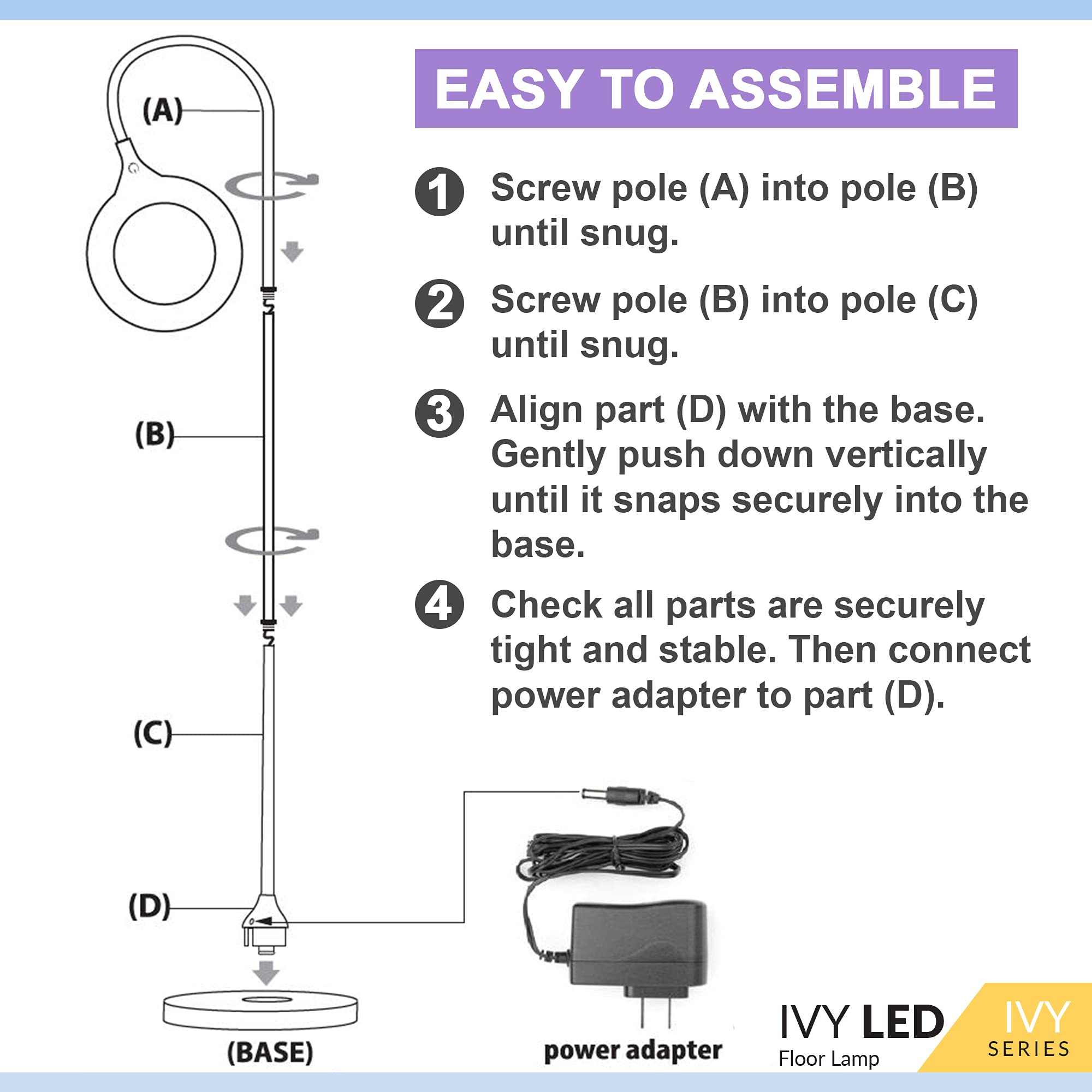Bright Floor Lamp for Office, Reading and Bedrooms. LED Floor Lamp for Lash Light for Eyelash Extensions, Makeup & Nail Spa. Gooseneck Standing Lamp (Black)