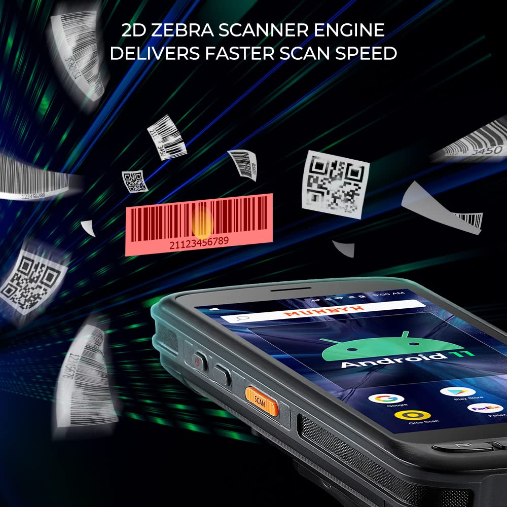 MUNBYN Rugged Tablet, 10.1 inch Windows Tablet, Windows 11 Pro, 8GB+128GB, Intel N5100, and Android Barcode Scanner MUNBYN Handheld Mobile Computer, Equip with 1D/2D QR Zebra Scanner