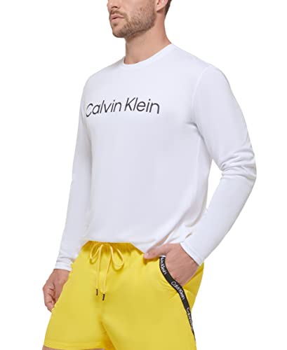 Calvin Klein Men's Standard Light Weight Quick Dry Long Sleeve 40+ UPF Protection, White, Medium