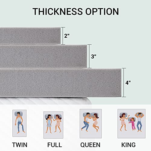 Maxzzz 4 Inch Memory Foam Mattress Topper King Size, Bamboo Bed Mattress Topper, Ventilated Mattress Pad CertiPUR-US Certified Plush