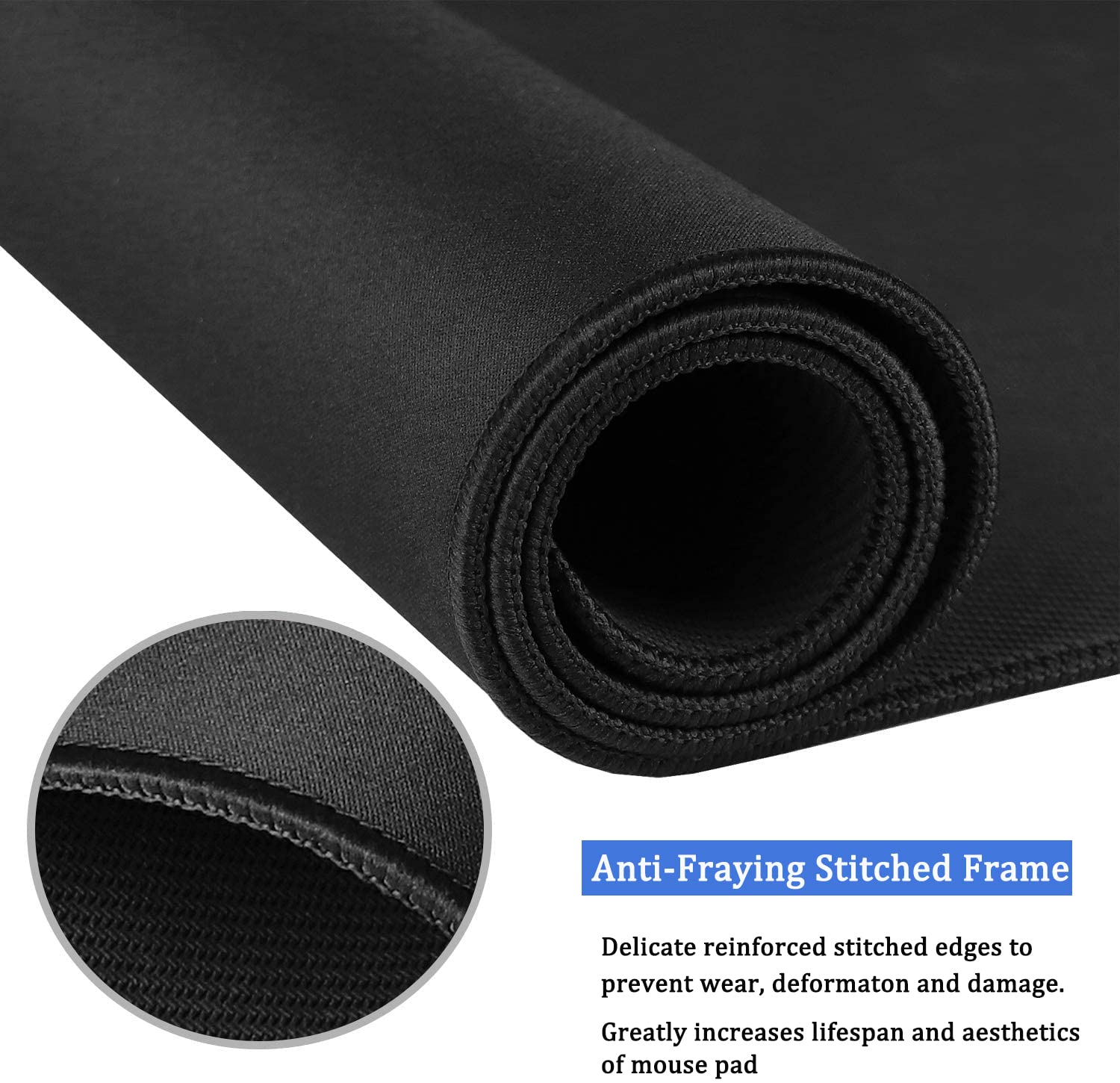 Mouse Pad, Large Gaming Mouse Pad with Double Stitched Edges, 14.9 x 11.7 inches Premium-Textured & Waterproof Mousepad, Nonslip Natural Rubber Base Mouse pad for Laptop,Computer, Office, Home, Black