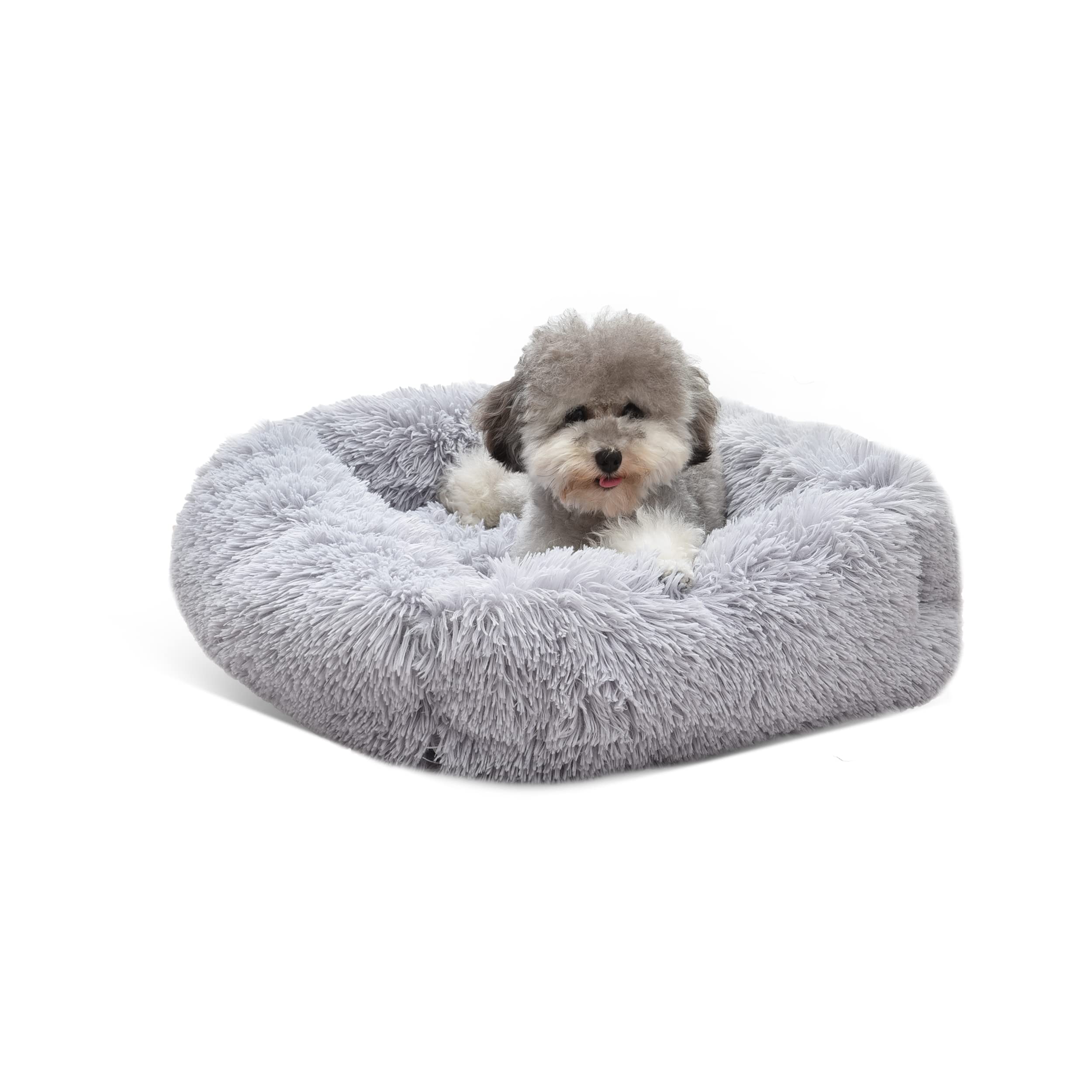 Gavenia Cat Bed for Indoor Cats,24 inch Soft Long Plush Cushion Washable Pet Bed Calming Self-Warming square Cat and Dog Bed Anti-Slip & Waterproof Bottom Cushion (24 x 20 x 7 inch, Grey)