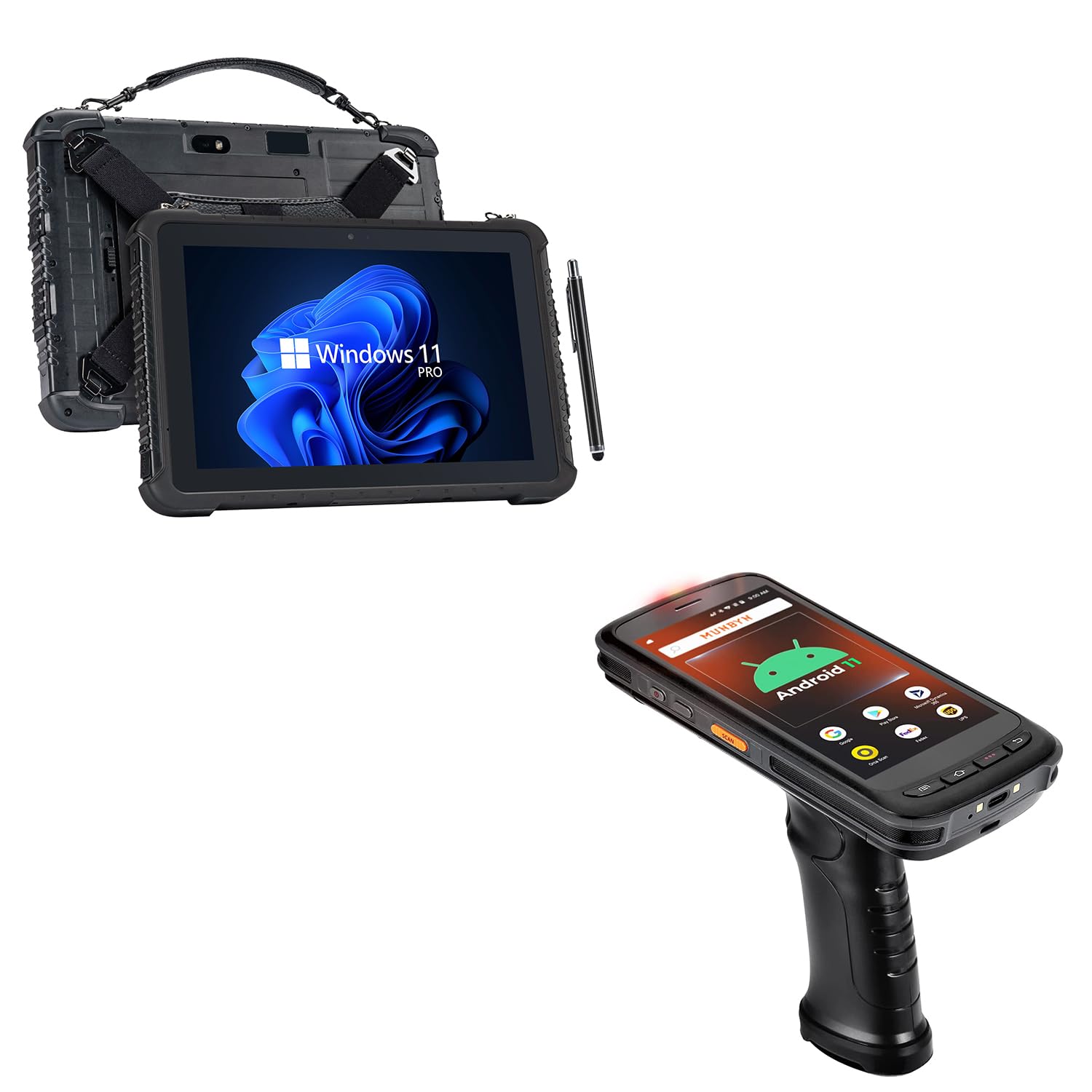 MUNBYN Rugged Tablet, 10.1 inch Windows Tablet, Windows 11 Pro, 8GB+128GB, Intel N5100, and Android Barcode Scanner MUNBYN Handheld Mobile Computer, Equip with 1D/2D QR Zebra Scanner