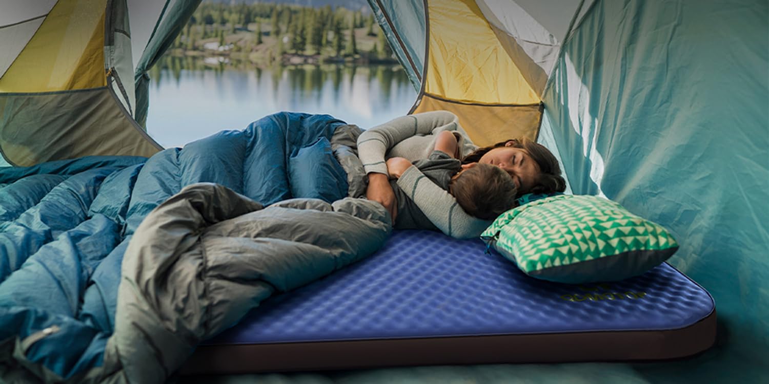 Royalgarden Self-Inflating Sleeping Pad, Air Foam Double Camping Pads, 80"×52"×4" Queen Size Camping Mattress, Memory Foam Pad with Solid Foam and Soft Touch, All Season, for Home, Car, Camping Blue