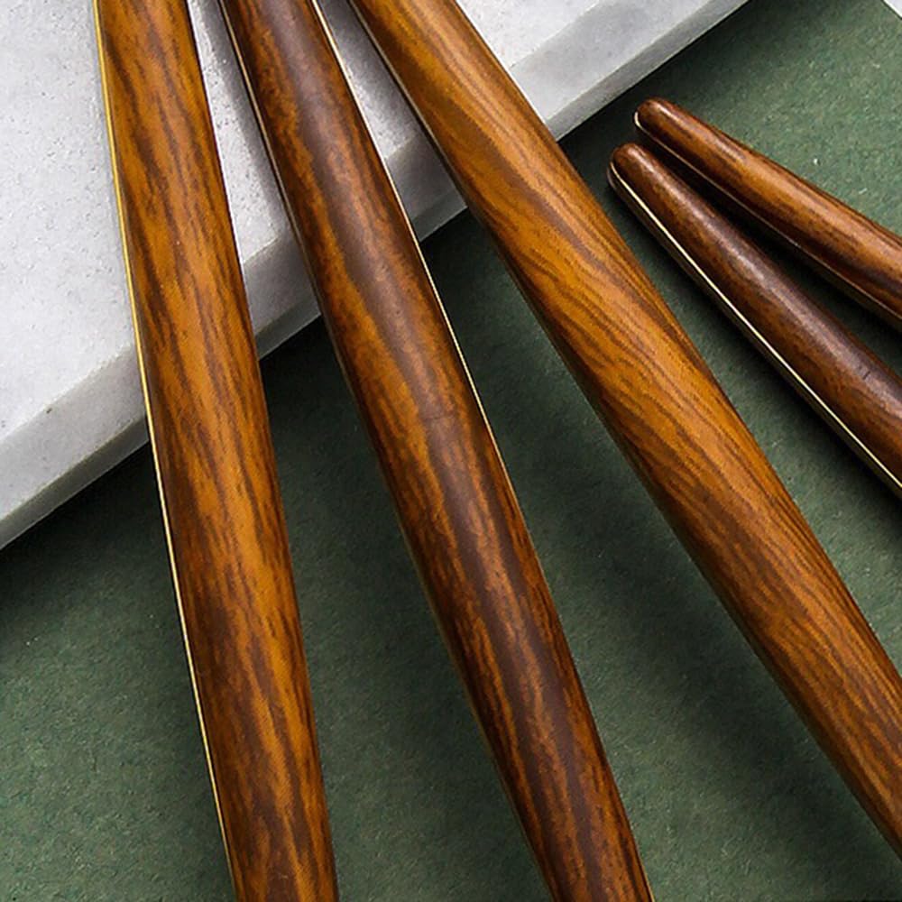 Aimilan 60 Piece Gold Silverware Set for 12, Imitation Wooden Handle Flatware Cutlery Set for Home Kitchen Restaurant, Mirror Finish, Dishwasher Safe (60-Piece for 12)
