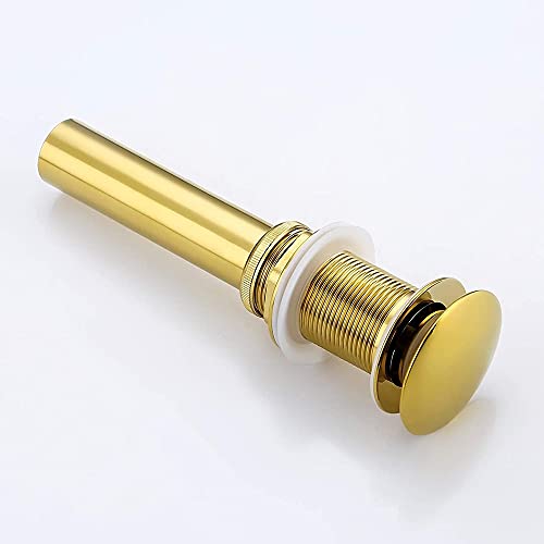 AZOS Bathroom Sink Drain Stopper Pop up Drain Without Overflow for Vessel Sink Lavatory Vanity, Brass Polished Gold Anti-Clogging Drain